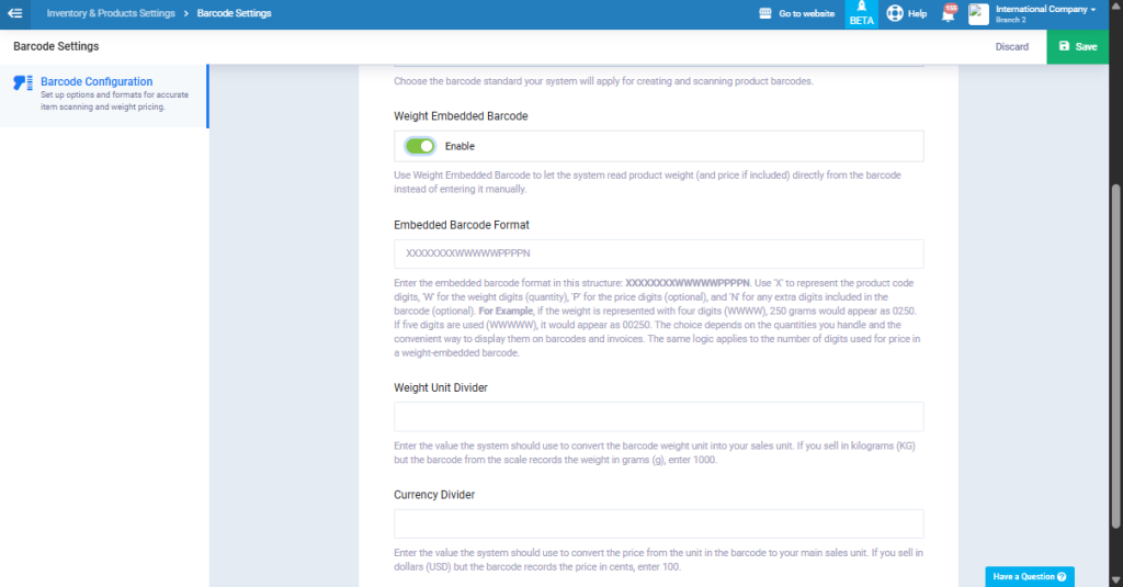 Activate the Barcode of Weights for Products. - Daftra Knowledge Base