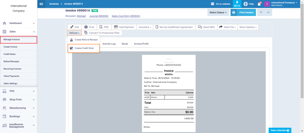 Issuing Credit Notes and Return Invoices - Daftra Knowledge Base