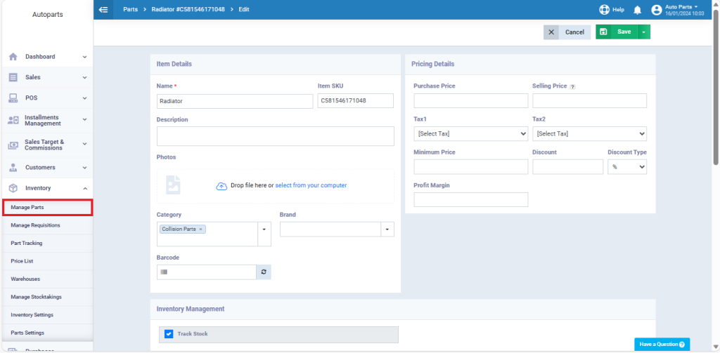 Track Autoparts by Serial Number - Daftra Knowledge Base