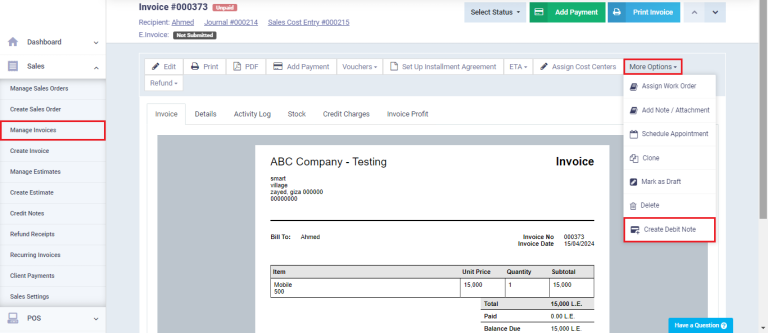 Issue a Debit Note for Sales Invoice - Daftra Knowledge Base