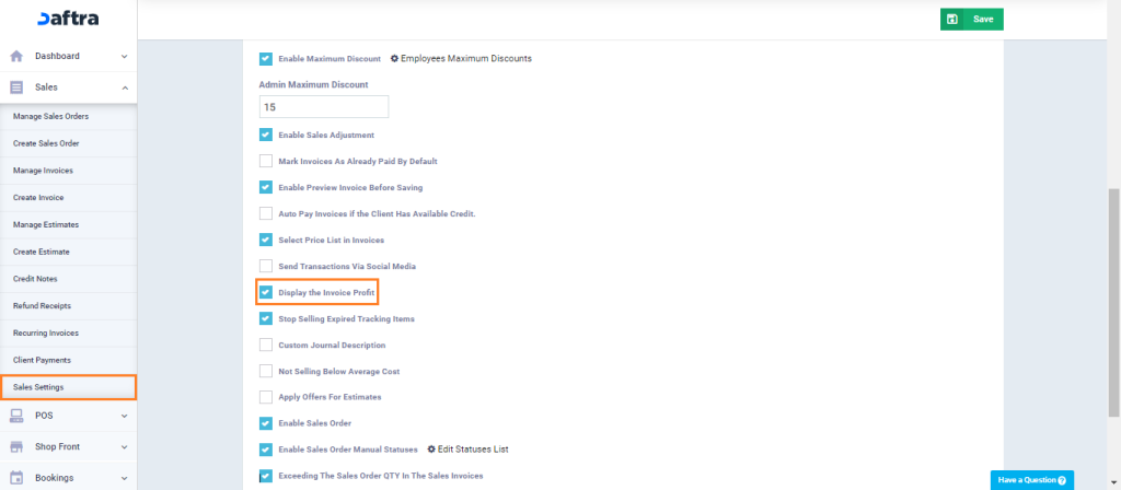 Display Invoice Profit - Daftra Knowledge Base