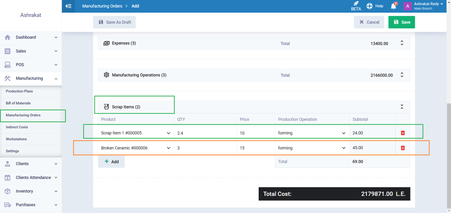 Manufacturing Order Scrap Items - Daftra Knowledge Base